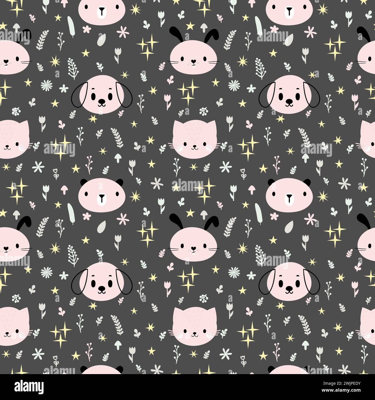 Childish seamless pattern with cute smiley animals. Creative baby ...