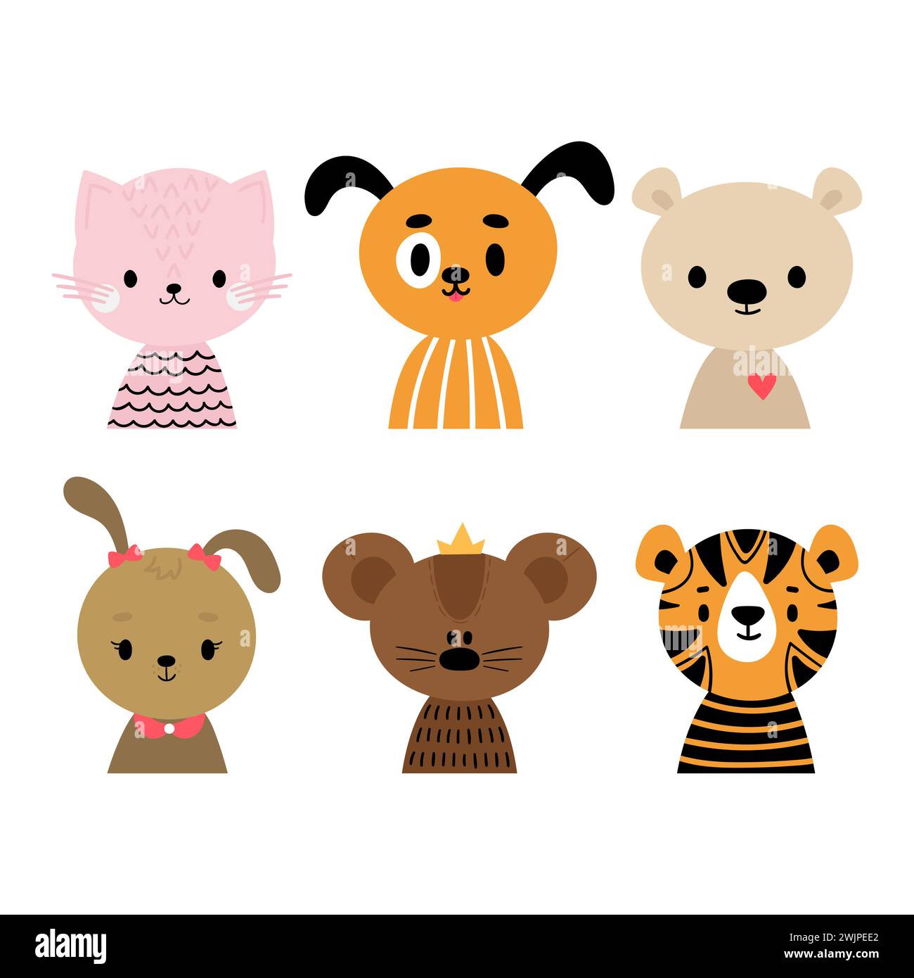 Cute cartoon animals for invitation, postcard, nursery, poster, t-shirt ...