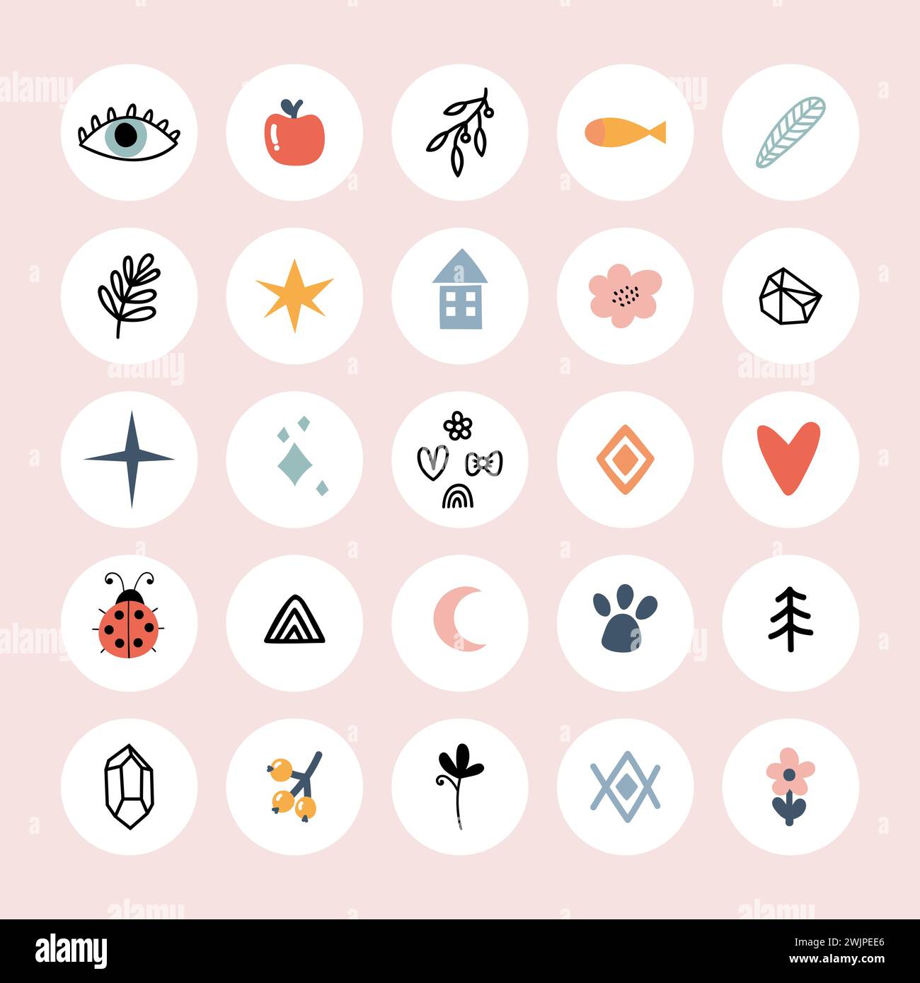 Set of hand drawn design elements. Sticker templates for planners ...