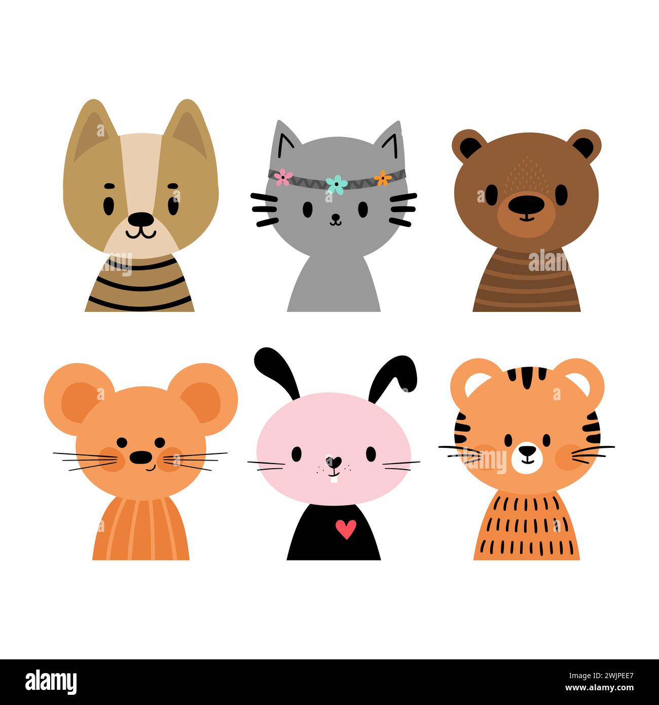 Cute cartoon animals for postcards, invitation, nursery, posters, t ...