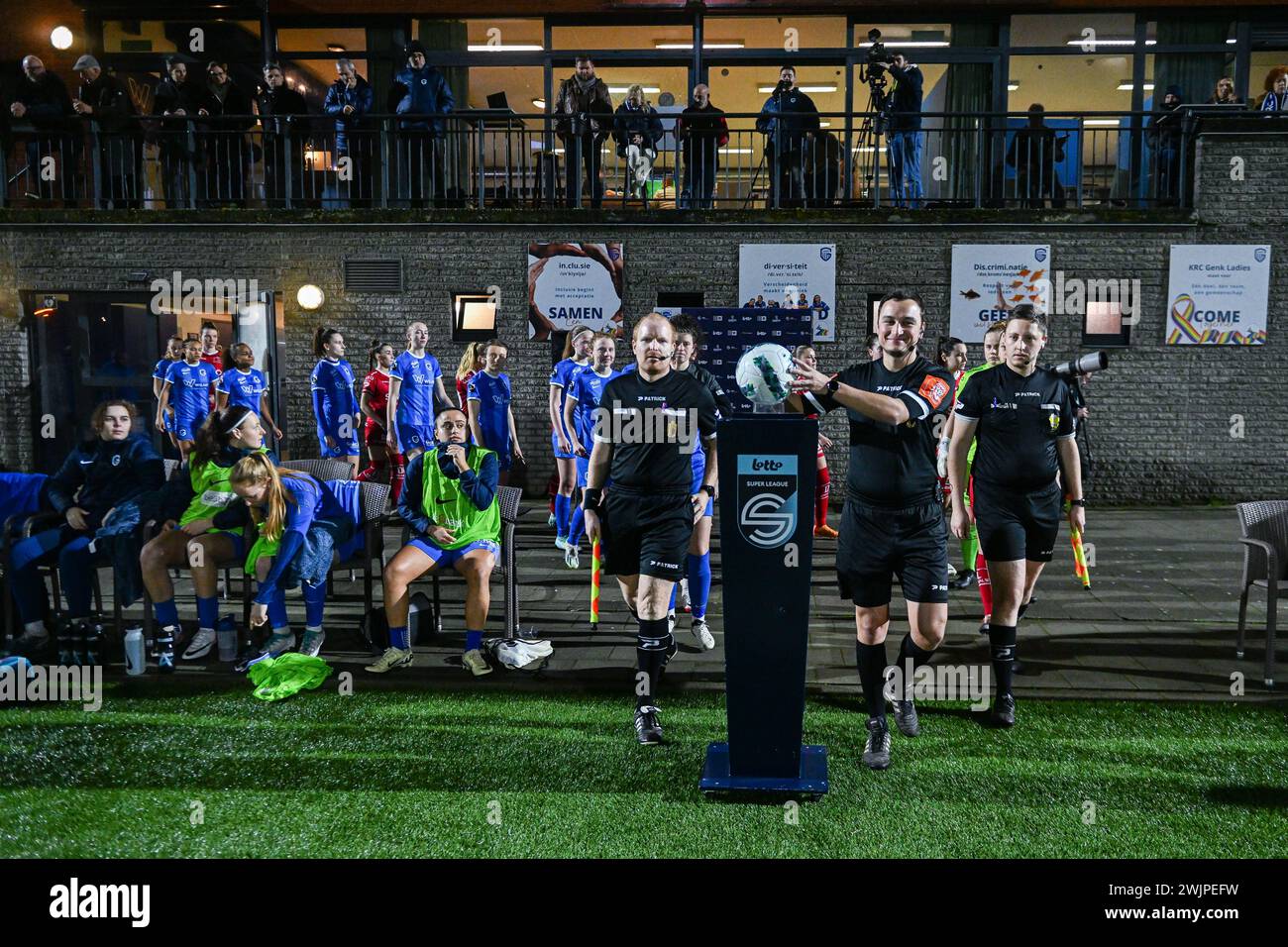 Genk, Belgium. 16th Feb, 2024. referee Thomas Vanboven taking the mact ...
