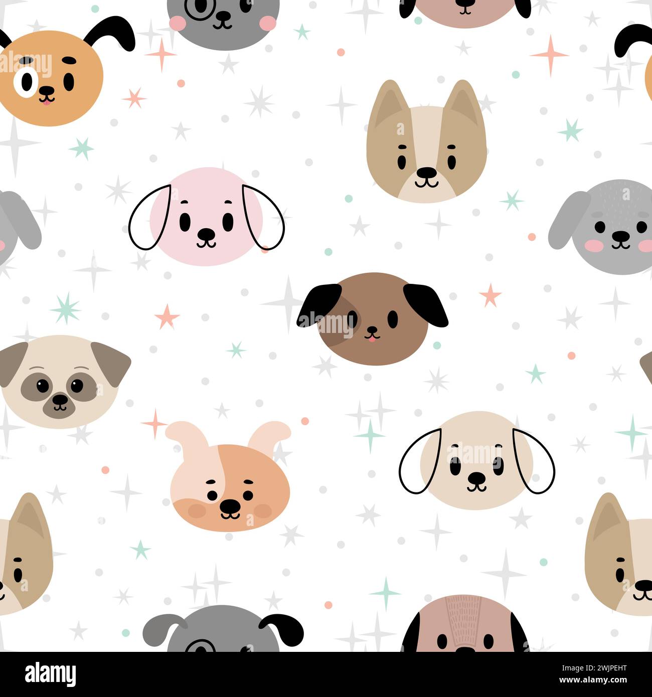 Seamless pattern with cartoon dogs for kids. Abstract art print with ...