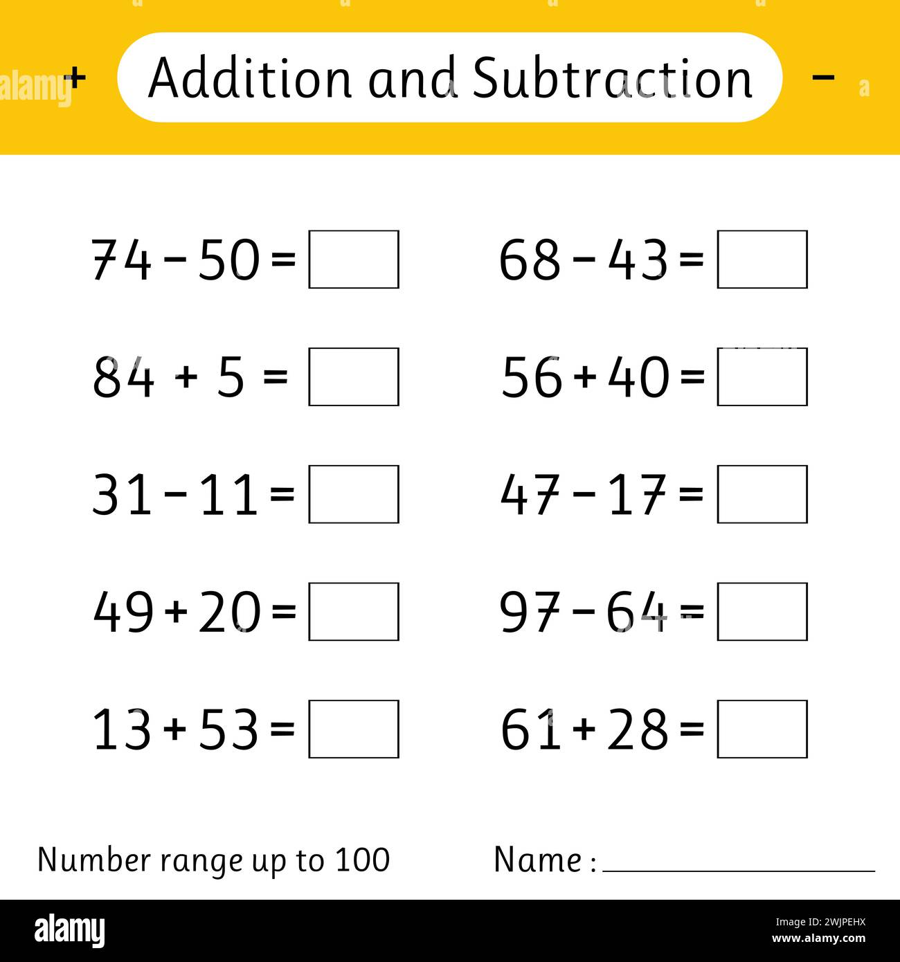 Addition and Subtraction. Number range up to 100. Math worksheet for ...