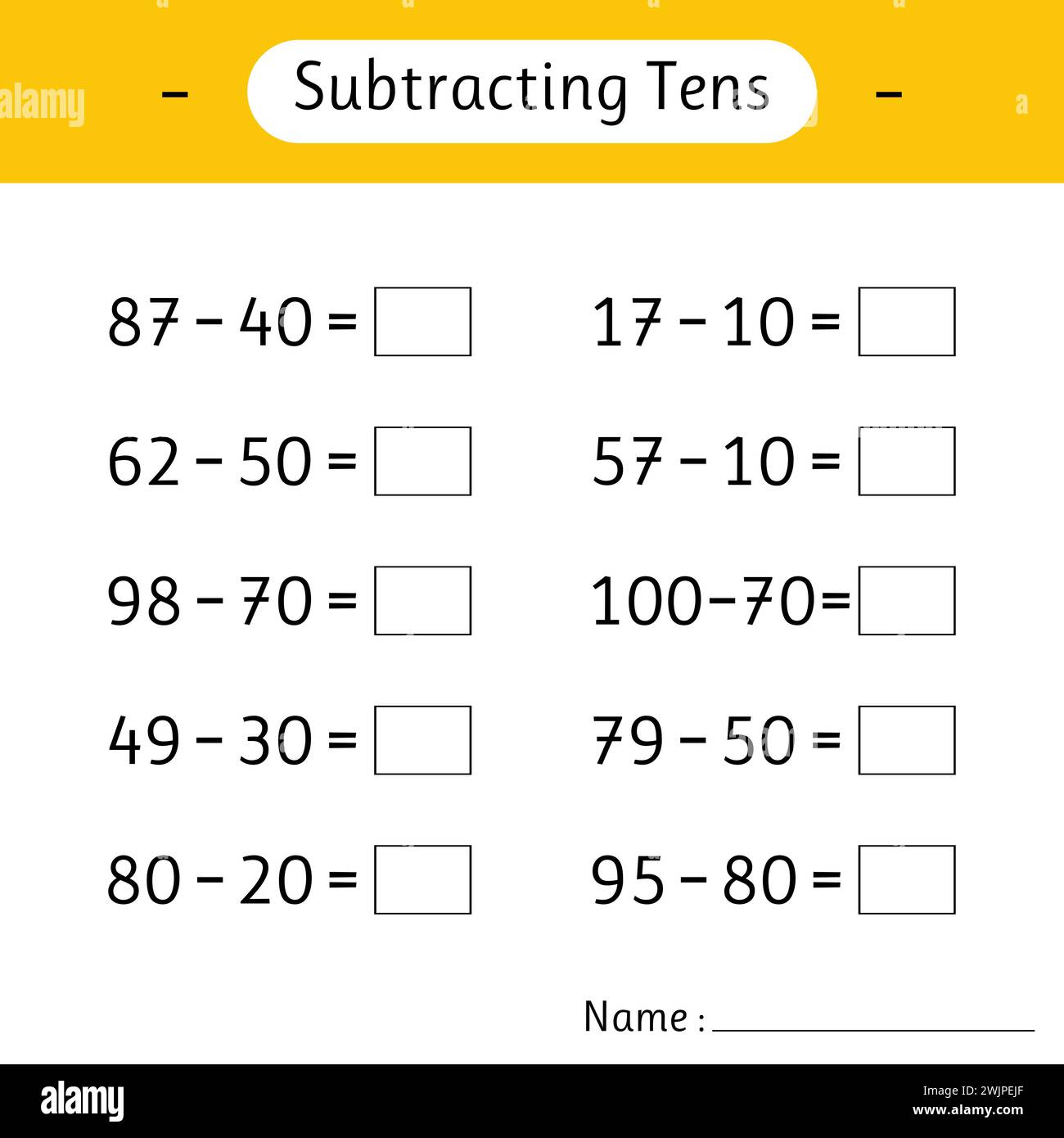 Subtracting Tens. Math worksheets for kids. School education ...