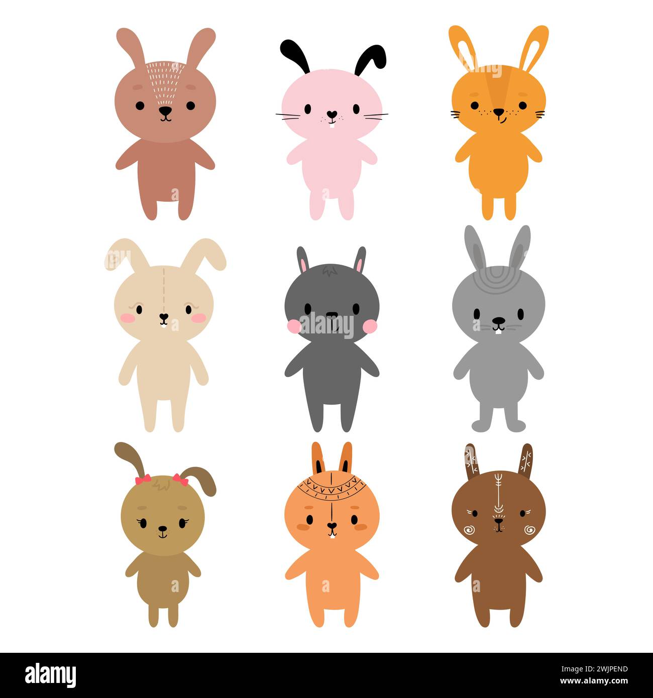 Adorable rabbits. Set of cute cartoon animals. Bunny. Fits for ...