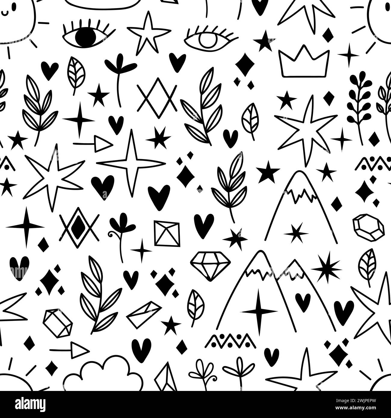 Seamless pattern with sketch design elements. Hand drawn doodles ...