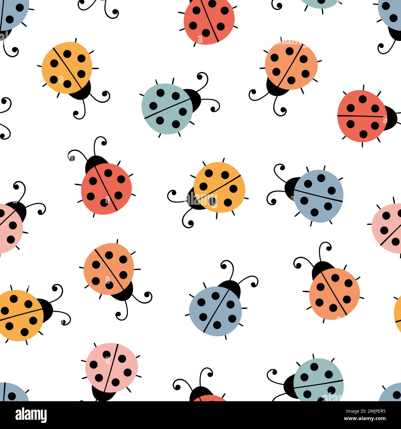 Hand drawn seamless pattern with ladybugs. Cute background. Simple ...