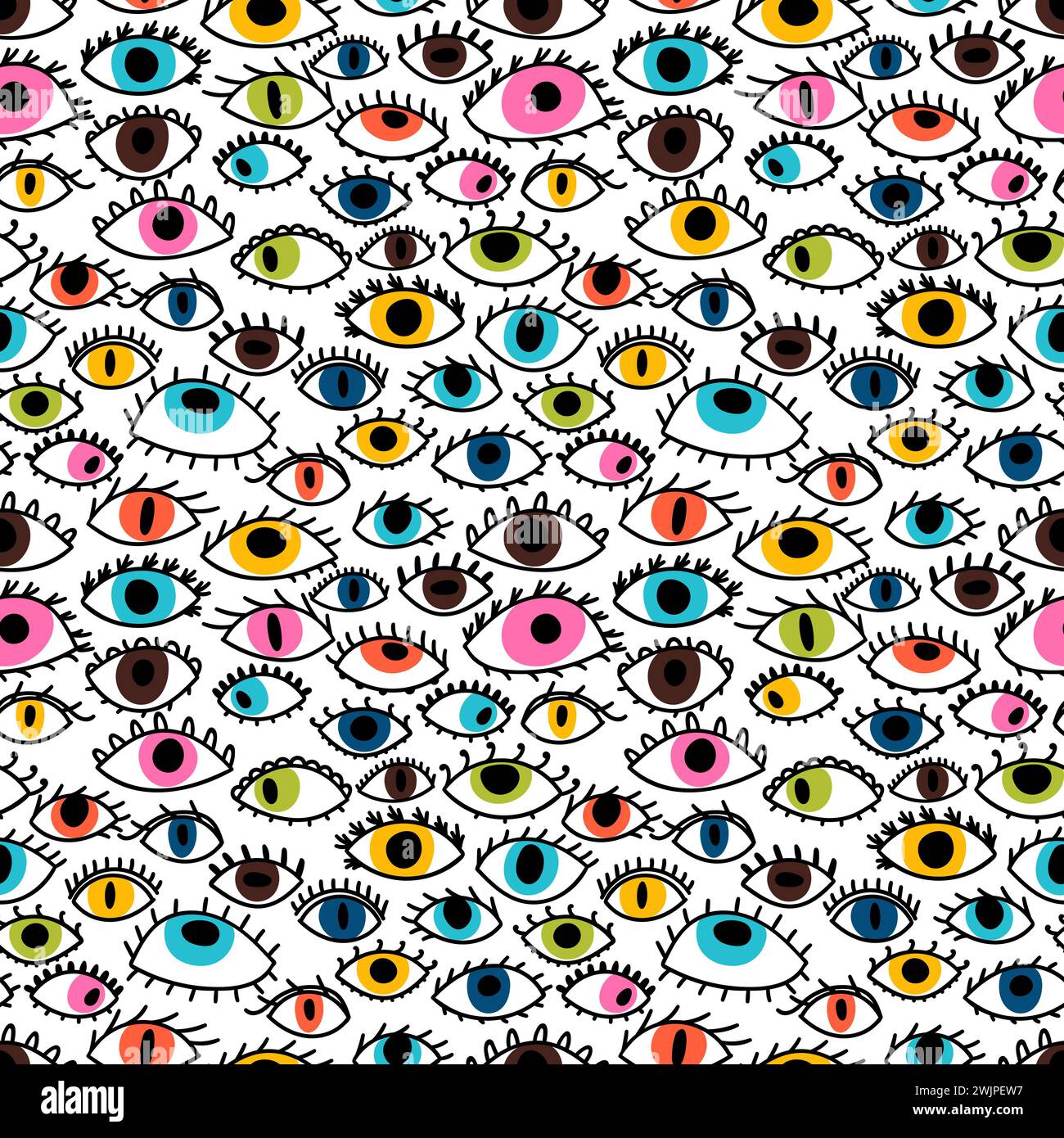 Seamless pattern with hand drawn colorful eyes. Fashion style. Stylish ...