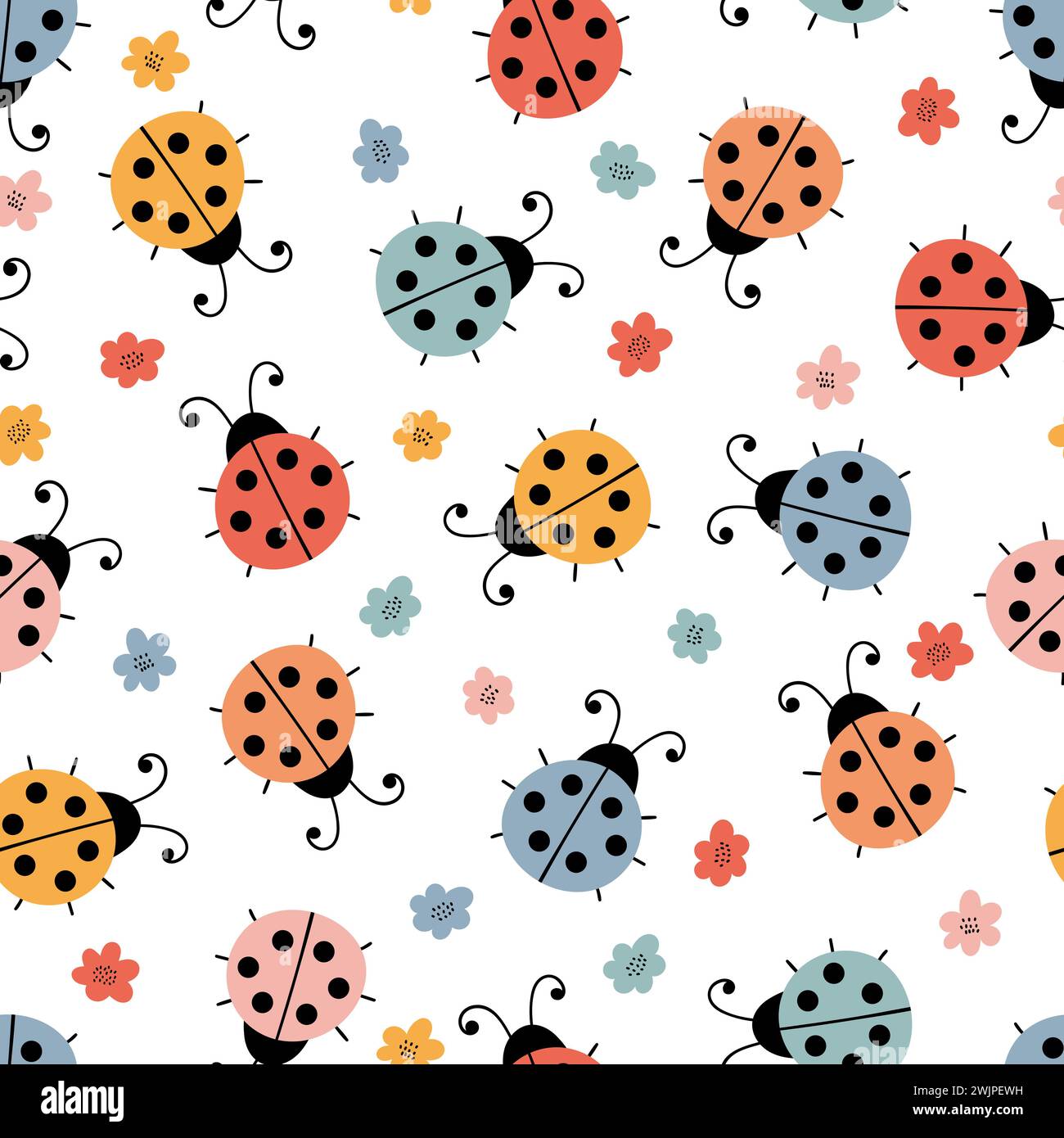 Hand drawn seamless pattern with cute ladybugs. Lovely background ...