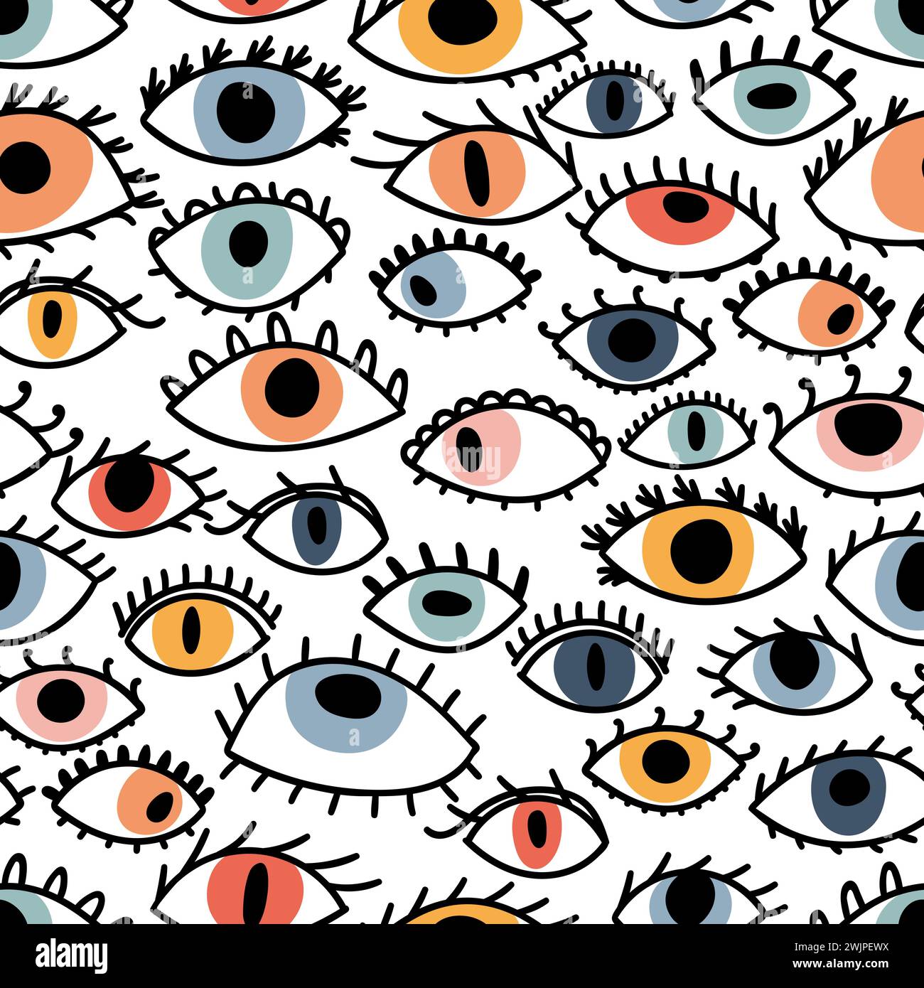 Seamless pattern with hand drawn colorful eyes. Stylish background ...