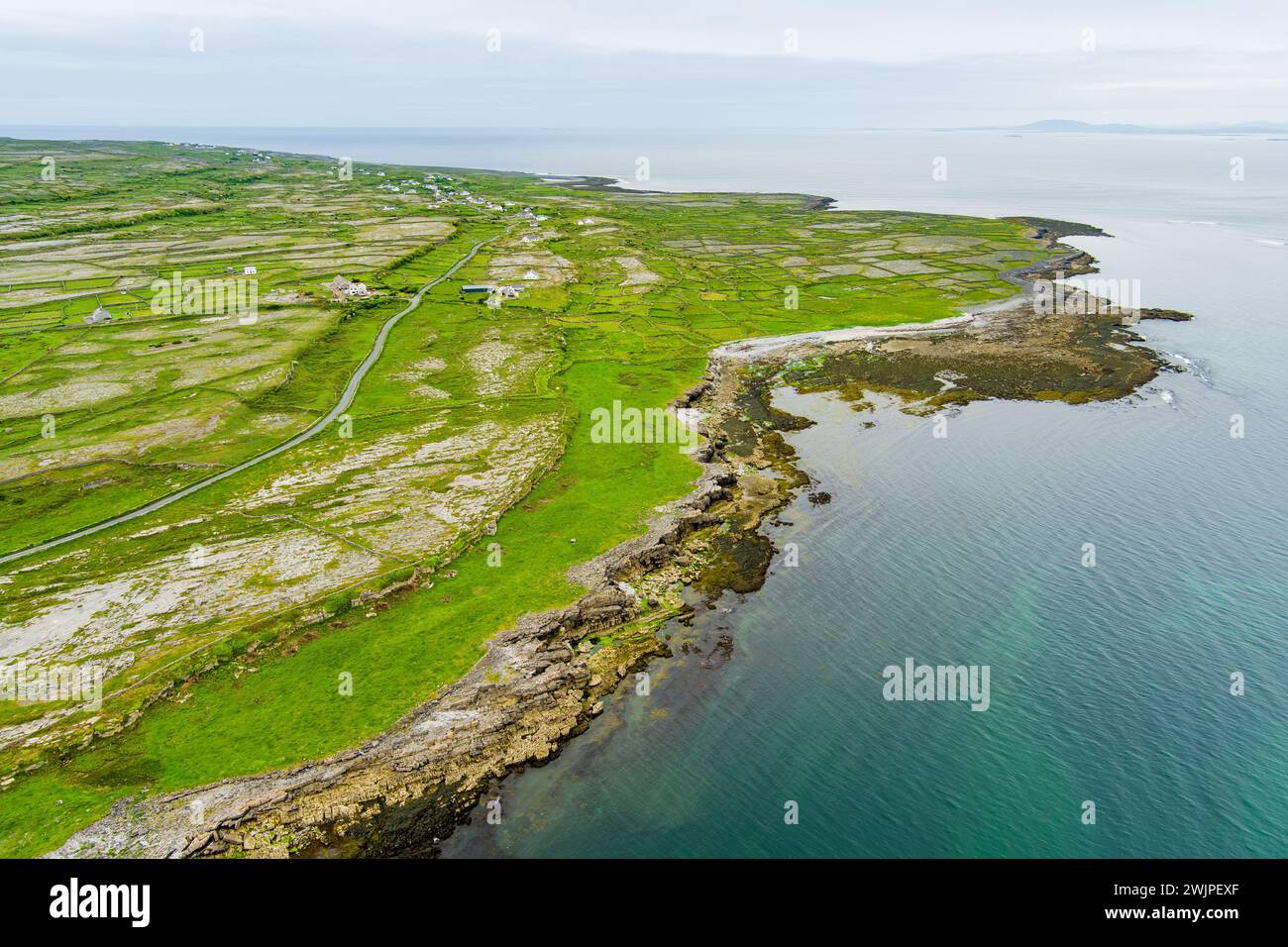 Aerial view of Inishmore or Inis Mor, the largest of the Aran Islands ...