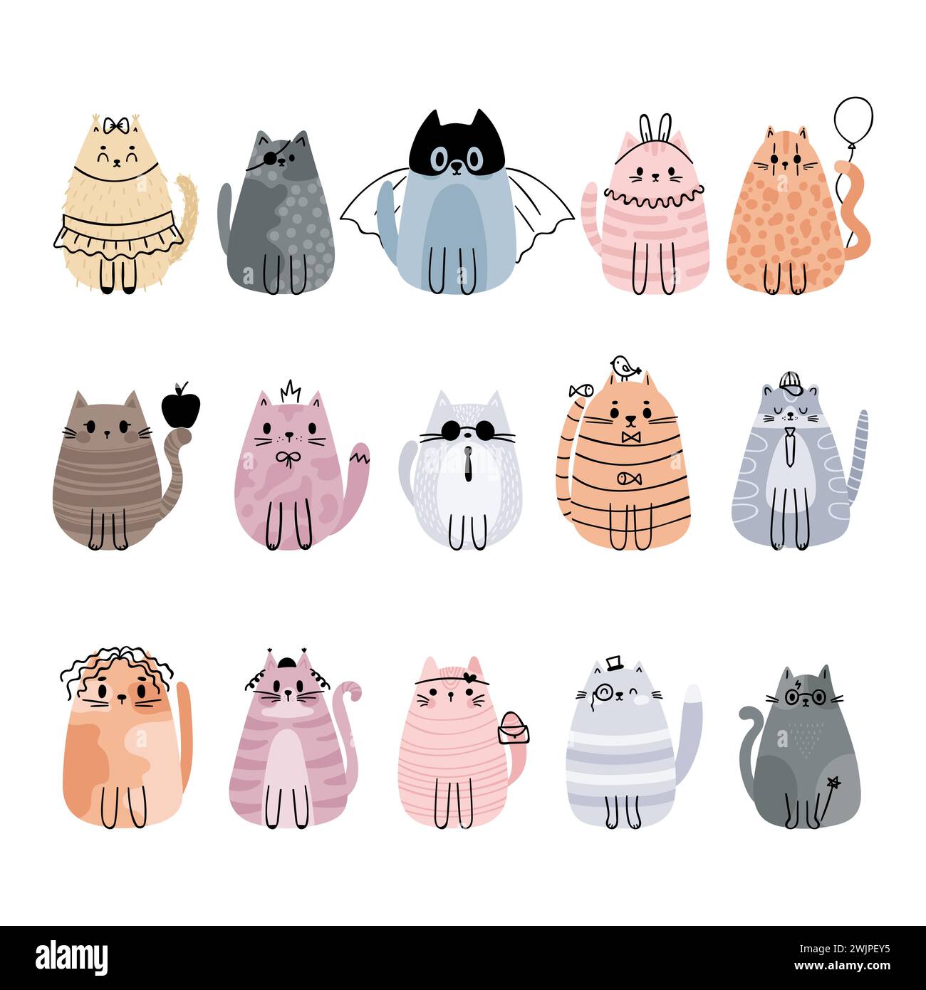 Set of cute stylized cartoon cats. Funny animals. Adorable heroes and ...
