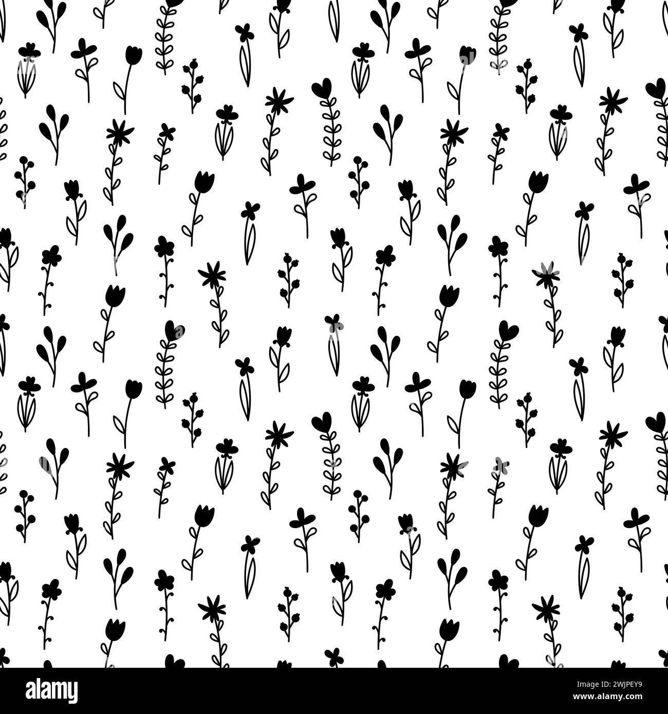 Cute floral seamless pattern. Hand drawn botanical elements ...