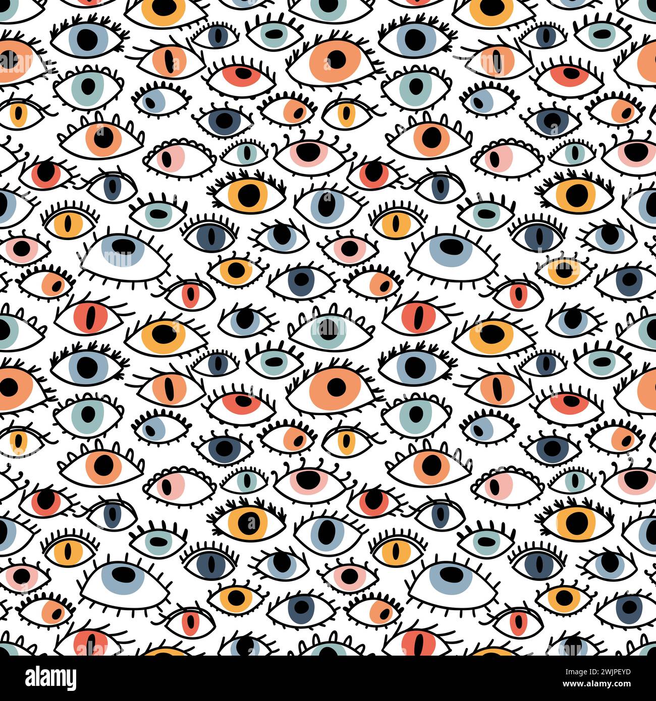 Seamless pattern with hand drawn colorful eyes. Fashion style. Evil eye ...