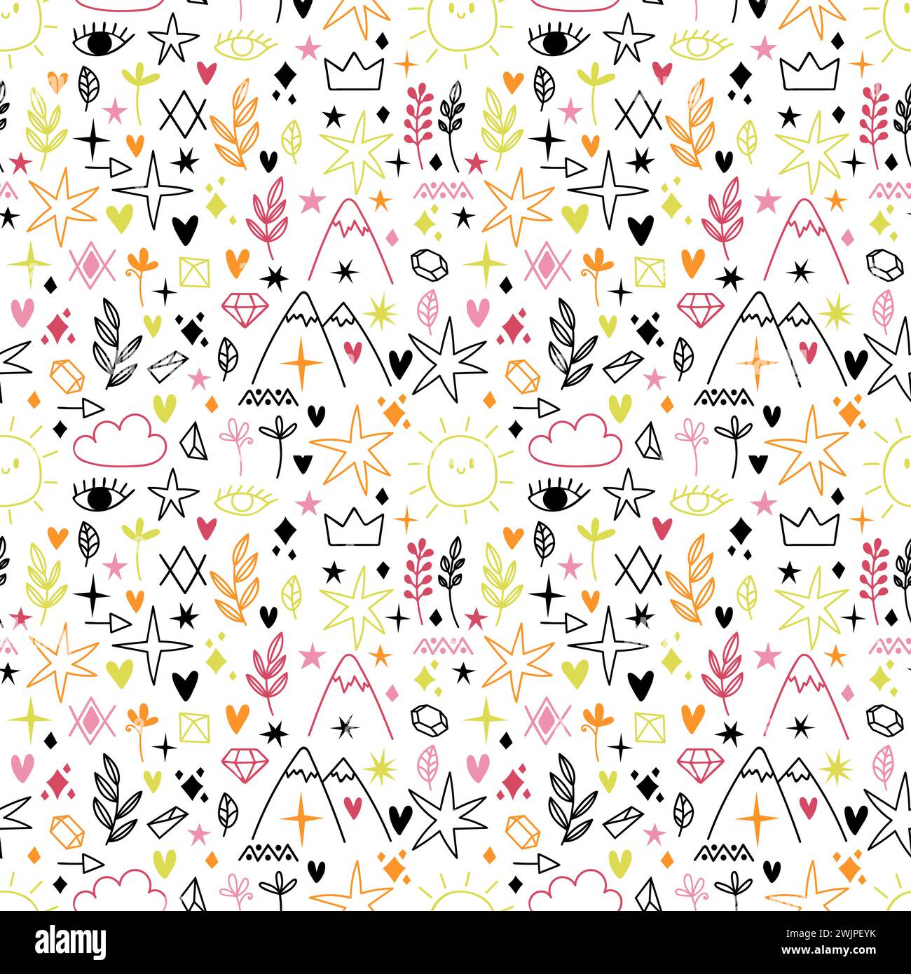 Seamless pattern with sketch design elements. Scandinavian style. Hand ...