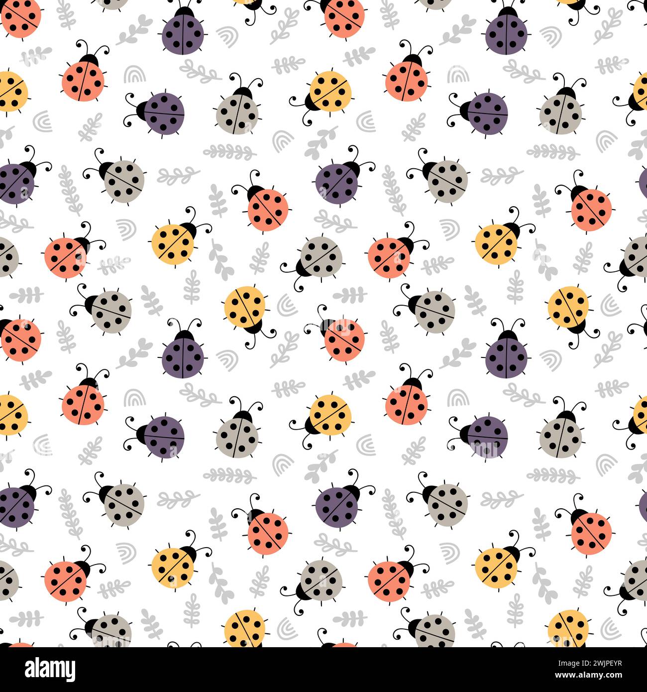 Hand drawn seamless pattern with cute ladybugs. Lovely floral ...