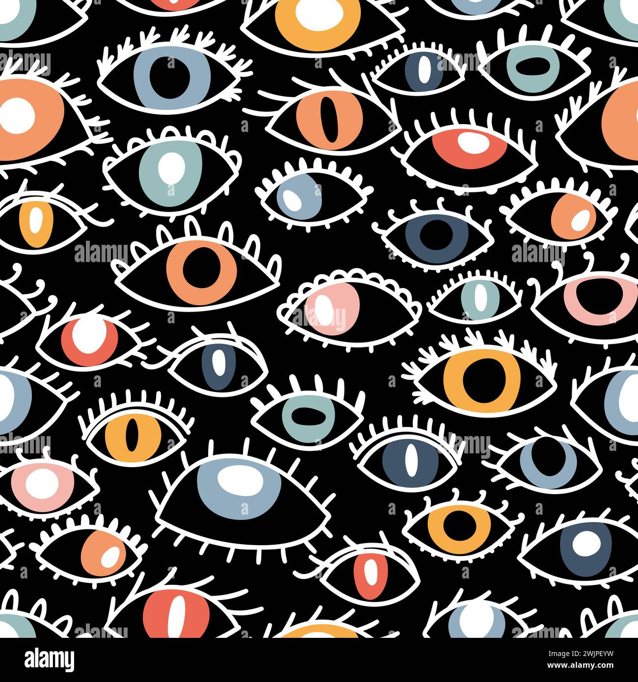 Seamless pattern with hand drawn colorful eyes. Fashion style. Stylish ...