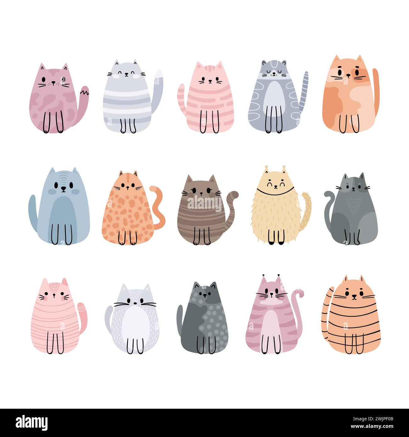 Collection of cute stylized cartoon cats. Funny animals. Adorable ...