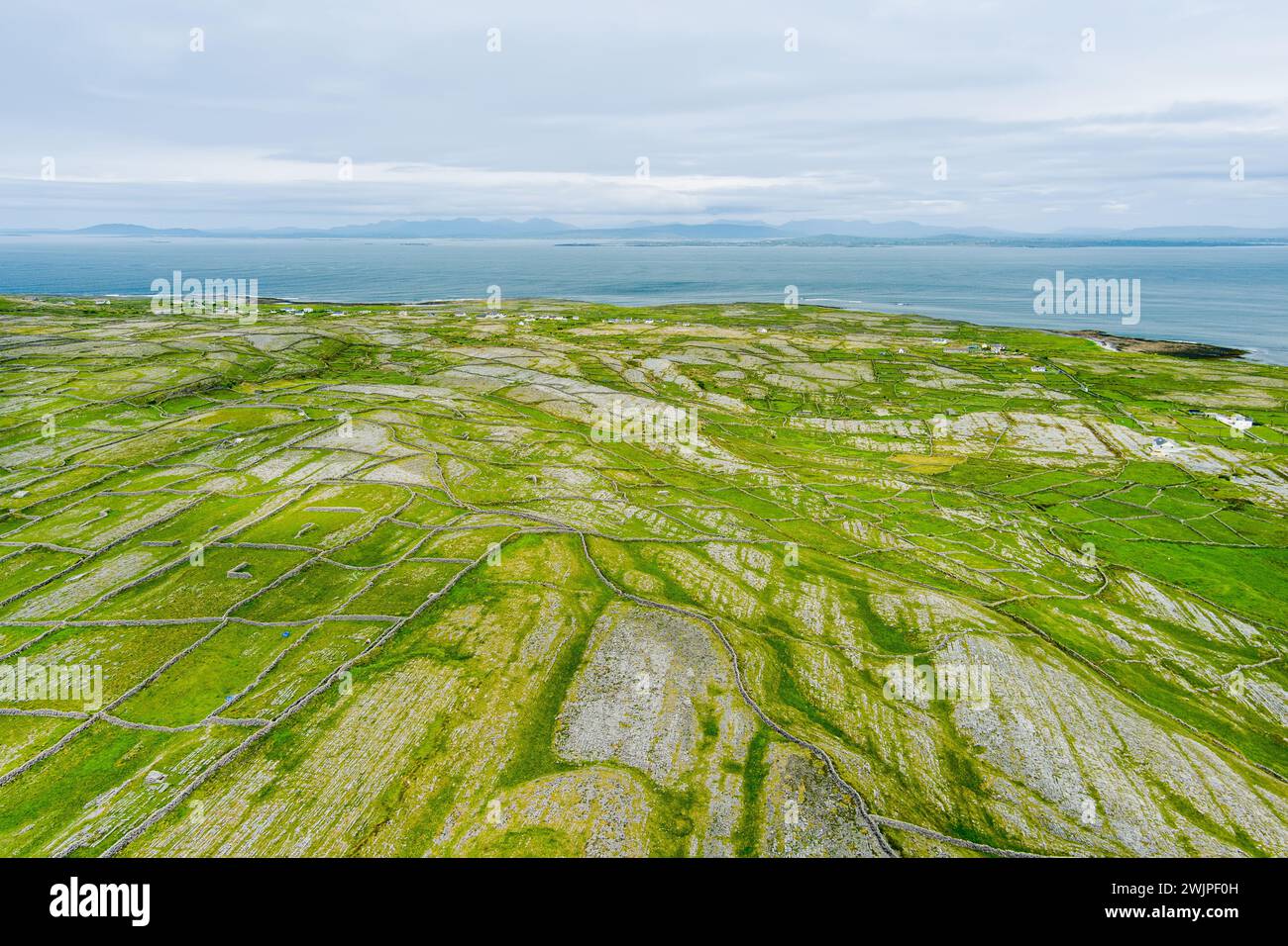 Aerial view of Inishmore or Inis Mor, the largest of the Aran Islands ...