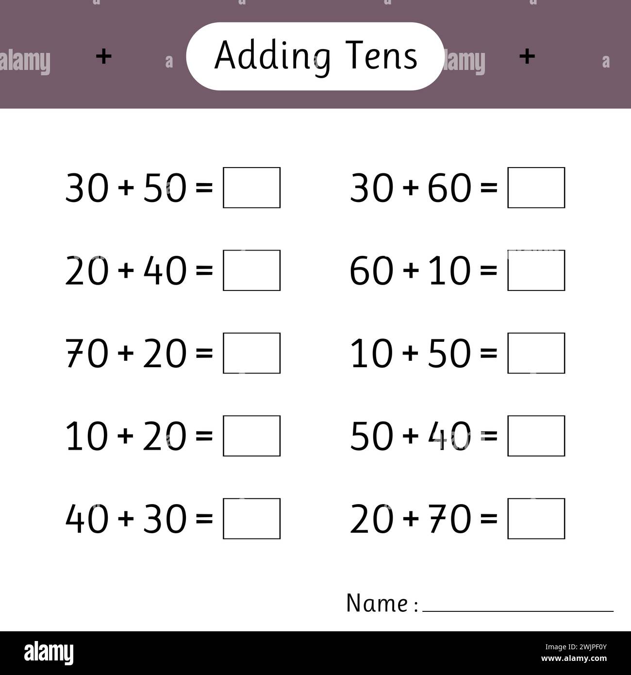 Adding Tens. School education. Math worksheets for kids. Mathematics ...