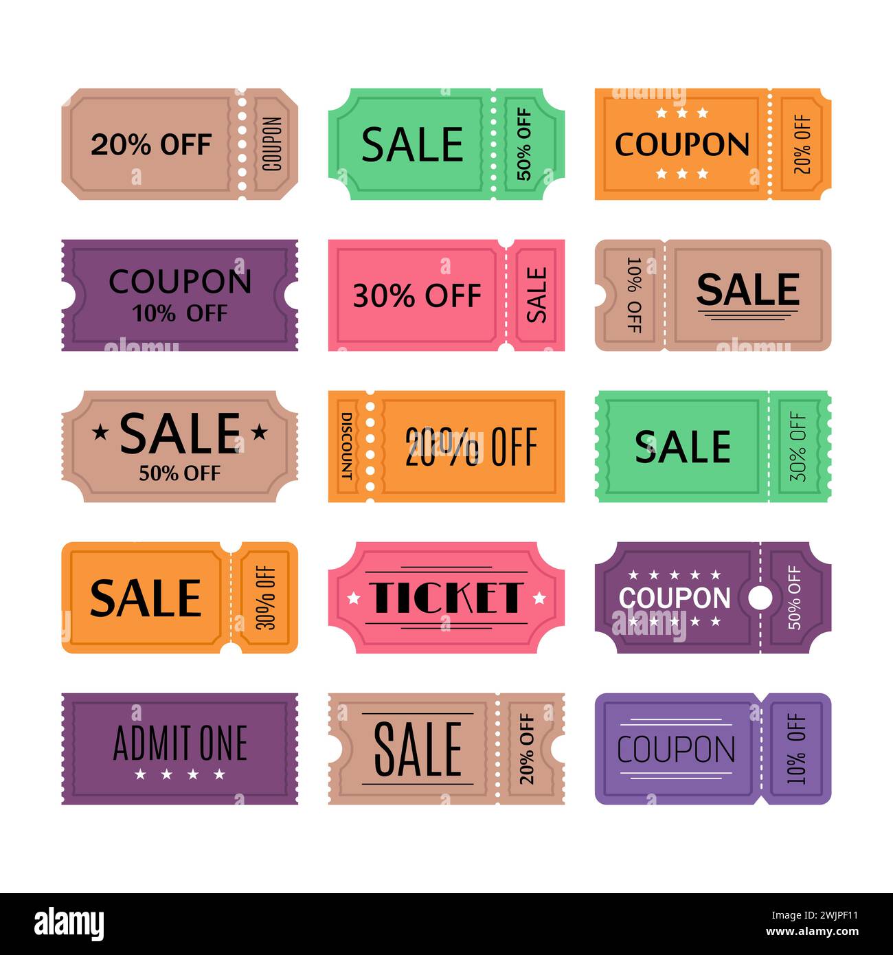 Set of tickets and coupons templates. Concert, cinema, theater cards ...