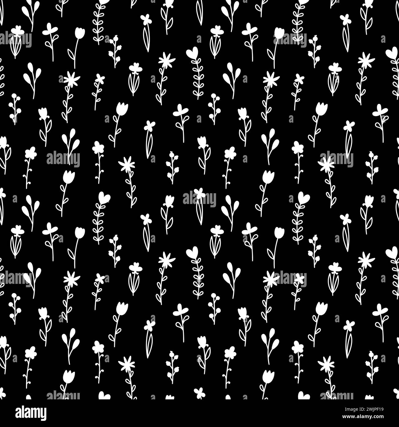 Cute Floral Seamless Pattern Hand Drawn Botanical Elements