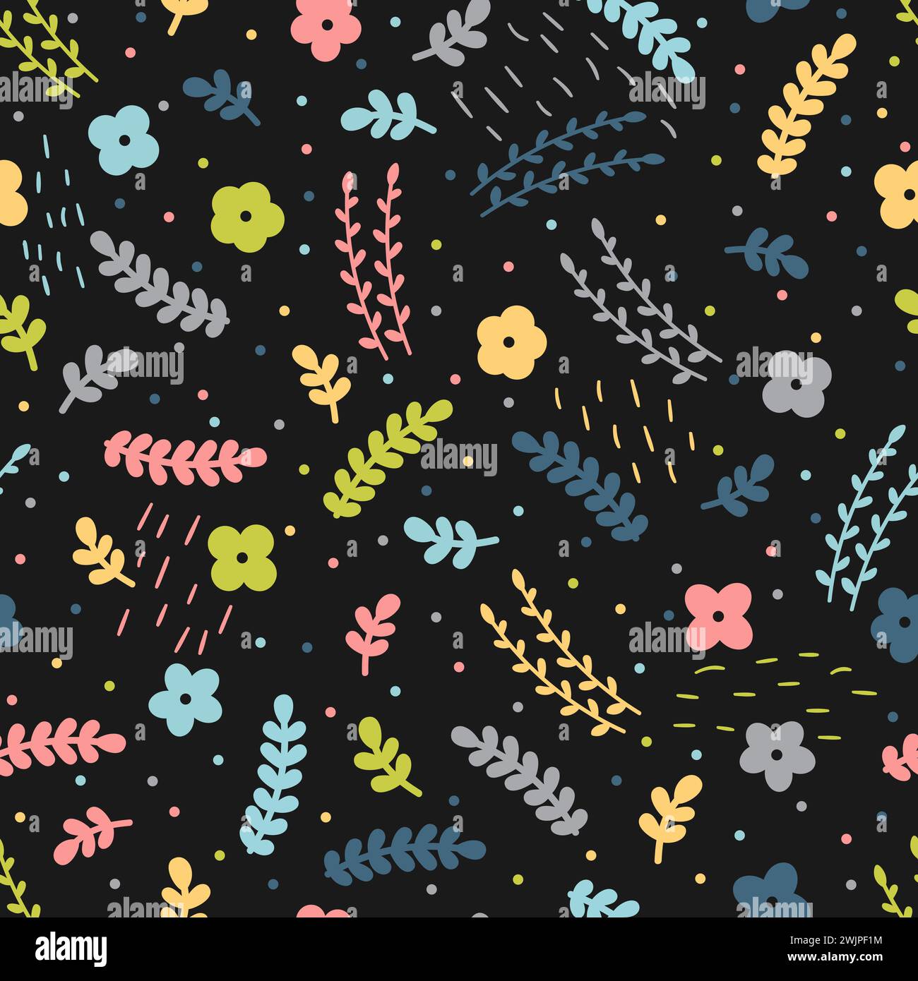 Floral seamless pattern with hand drawn flowers. Scandinavian style ...