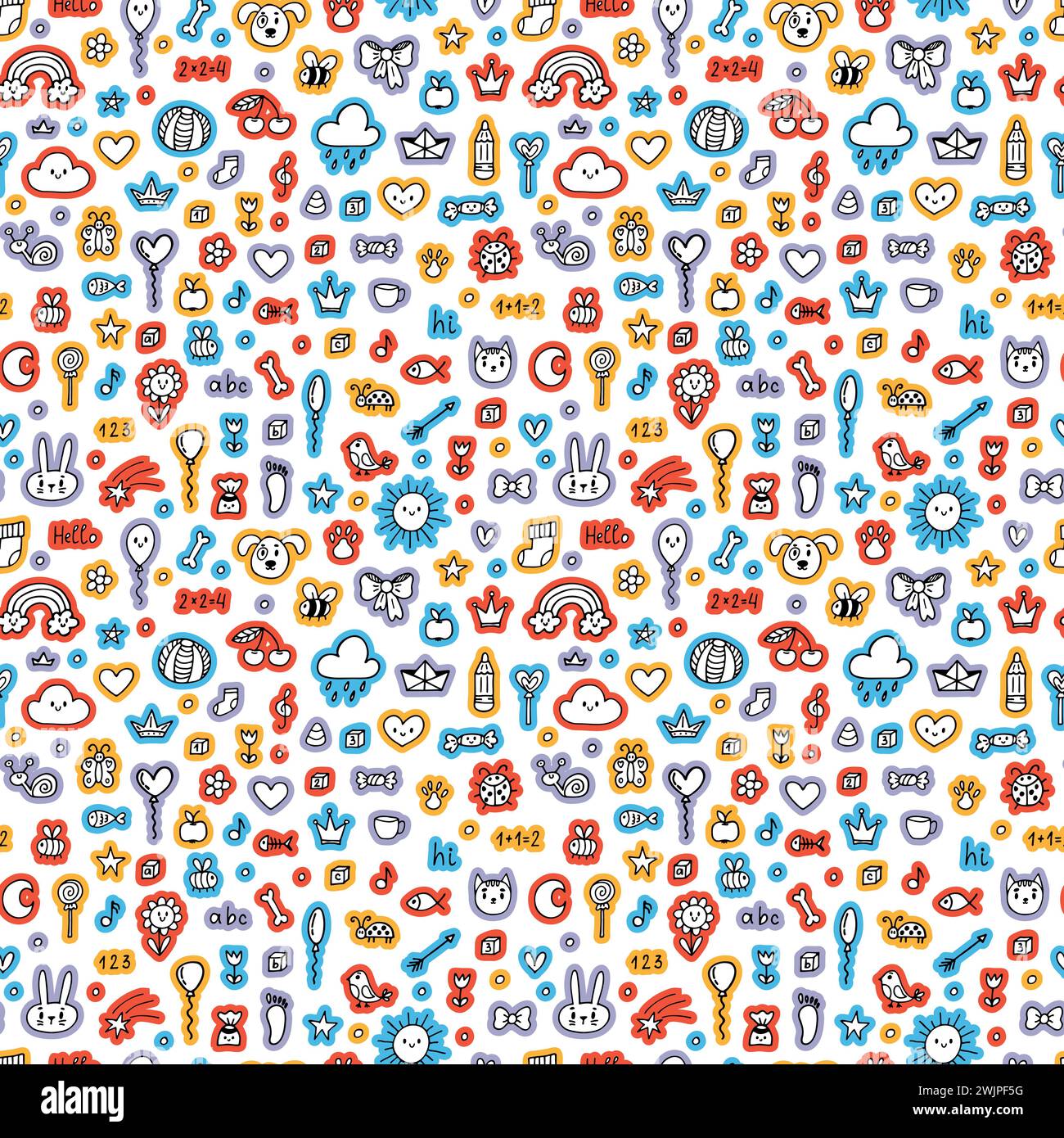Cute hand darwn seamless pattern with sketch elements. Background for ...