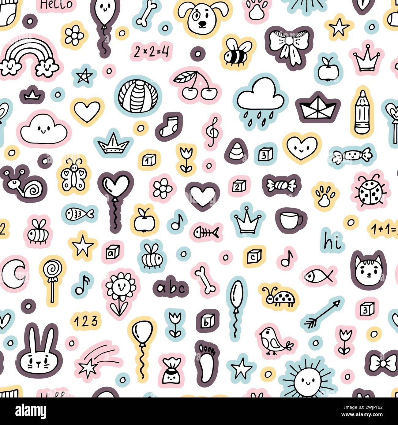 Cute hand darwn seamless pattern with sketch elements. Background for ...