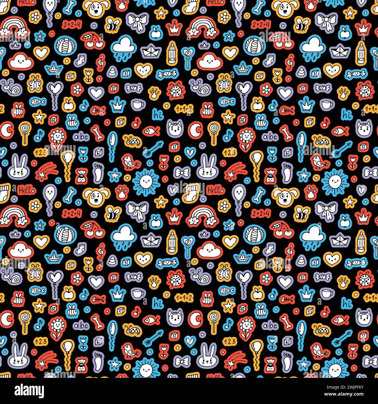 Cute hand darwn seamless pattern with sketch elements. Doodle ...