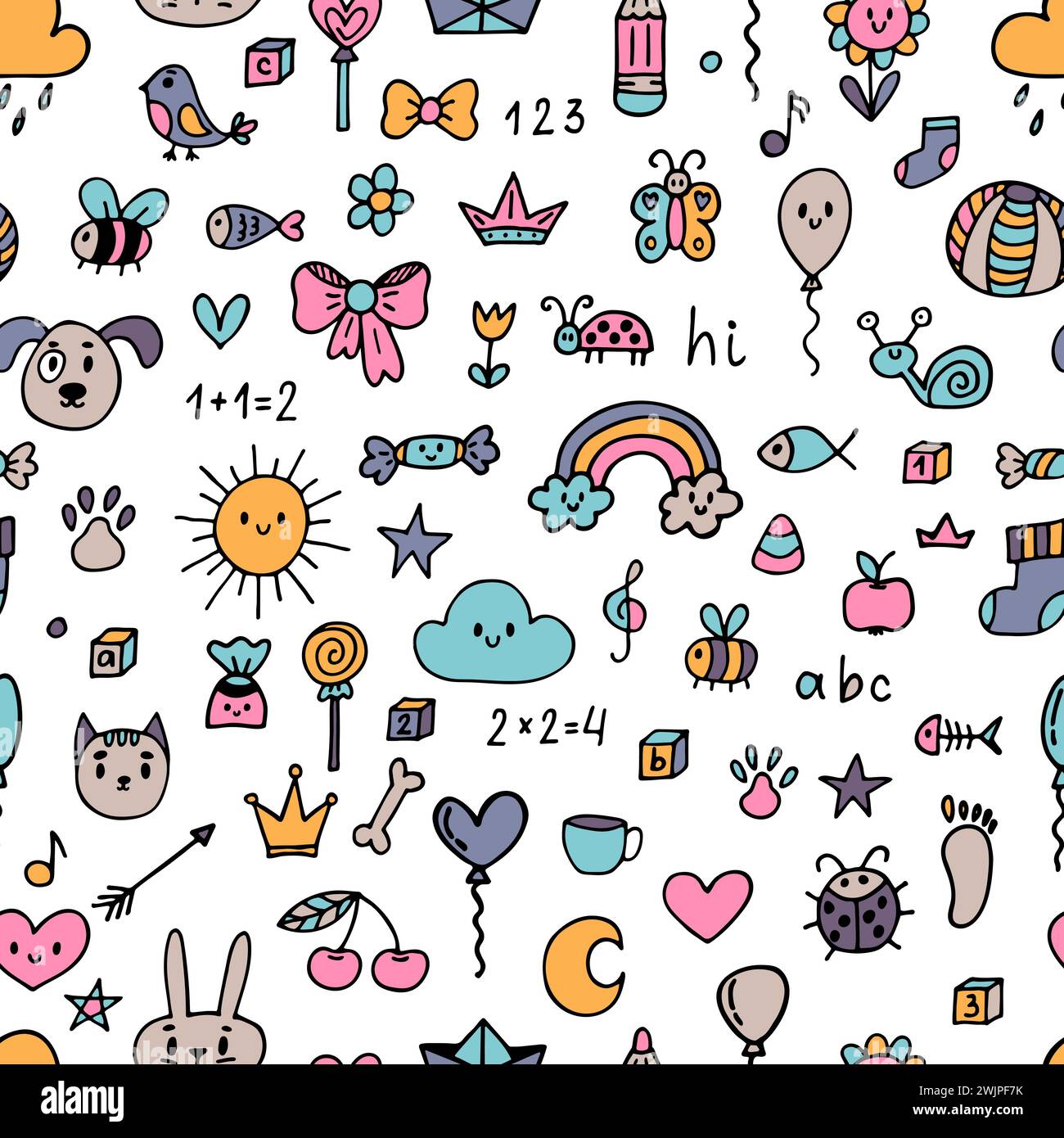 Background for kids. Hand drawn children drawings colored seamless ...