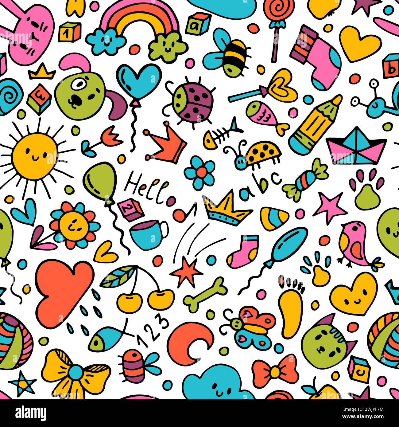Cute hand darwn seamless pattern with sketch elements. Background for ...