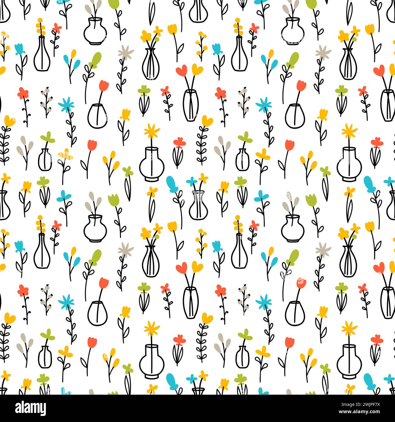 Cute floral seamless pattern. Scandinavian trendy print. Hand drawn ...