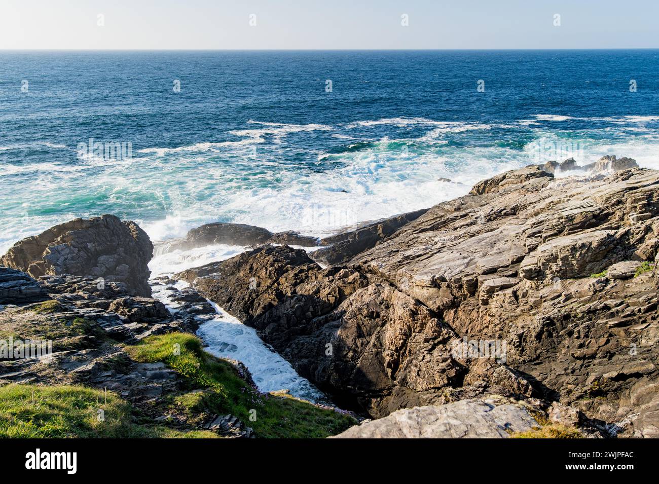 Rough and rocky shore at Malin Head, Ireland's northernmost point, Wild ...