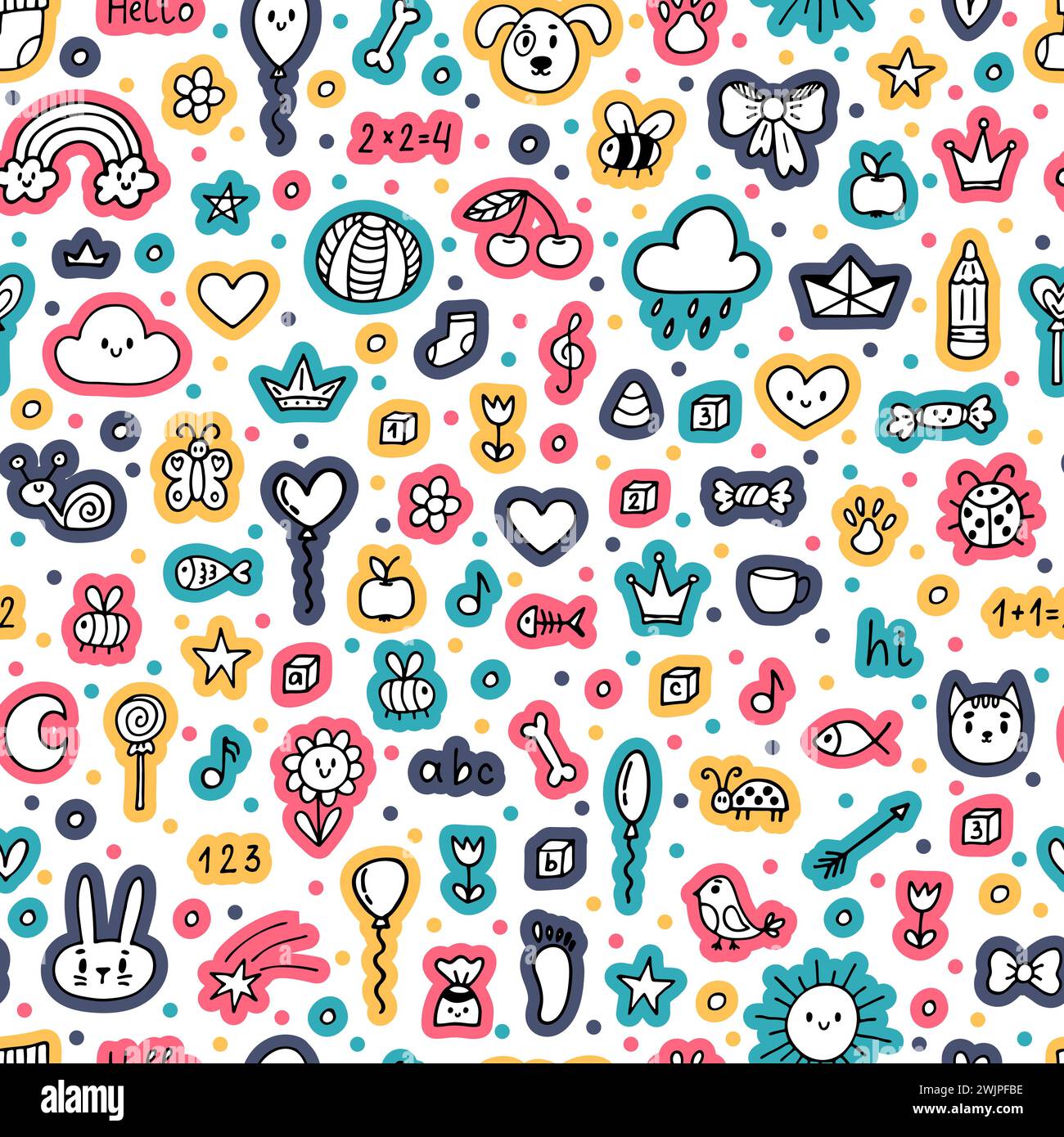 Background for little boys and girls. Cute hand darwn seamless pattern ...