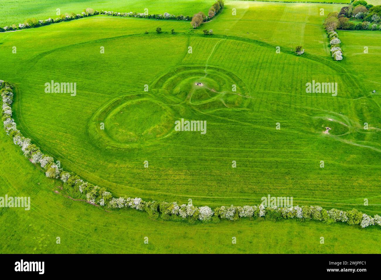 Aerial view of the Hill of Tara, an archaeological complex, containing ...
