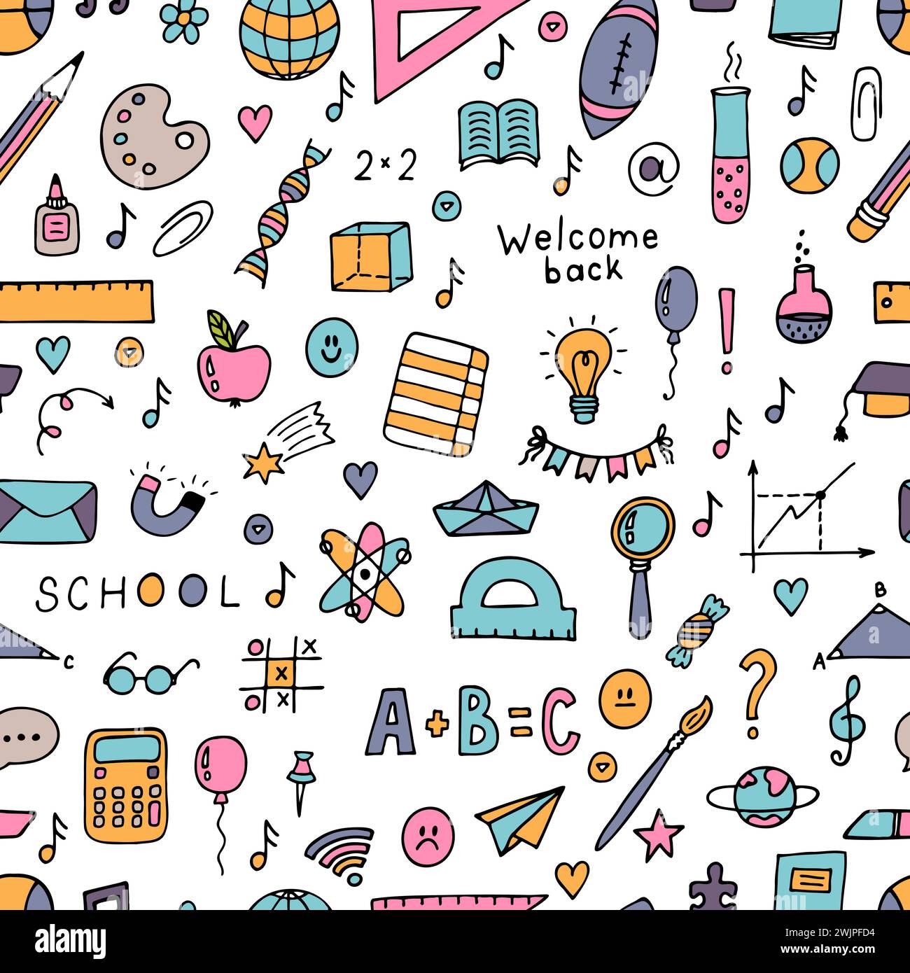 Seamless pattern with hand drawn school design elements. Back to school ...