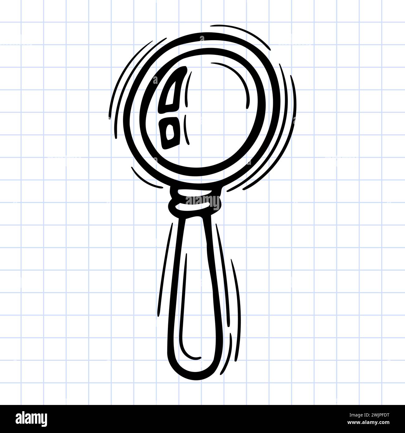 Hand drawn magnifying glass icon on checkered background. Office ...
