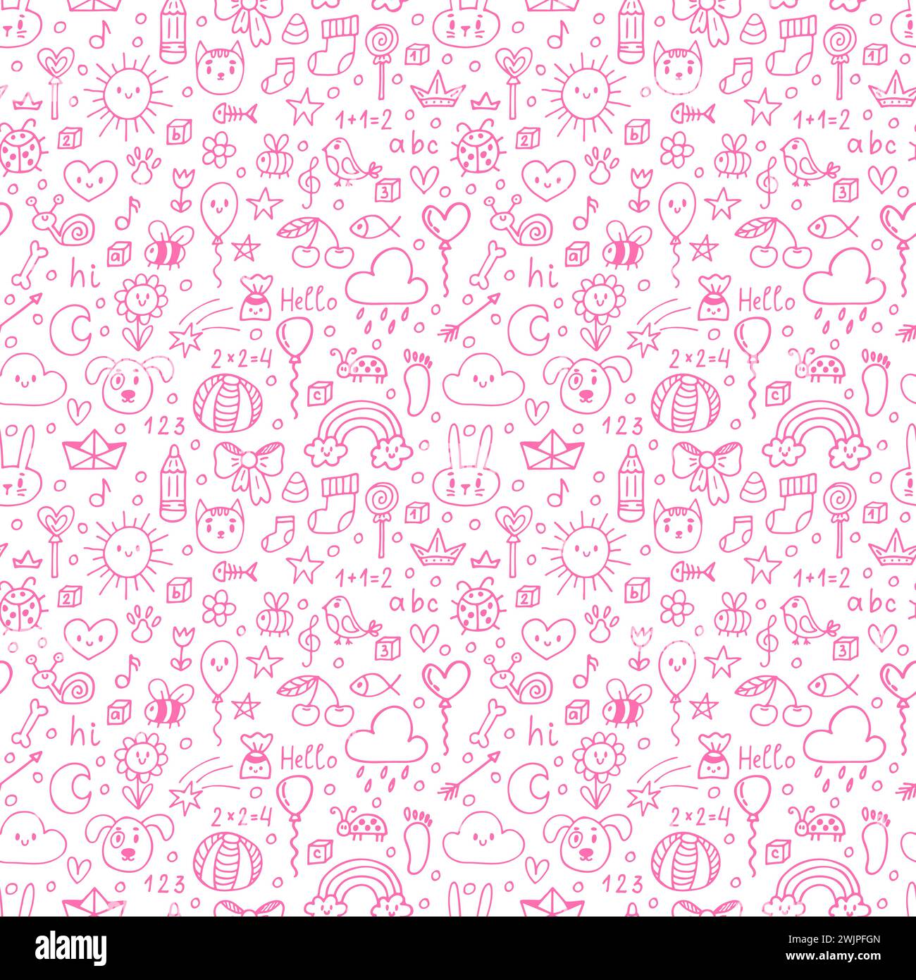 Background for cute little girls. Colored seamless pattern. Hand drawn ...