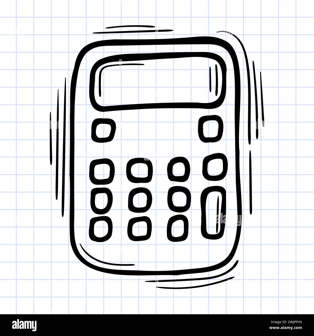 Hand drawn calculator icon on checkered background. Office supplies ...