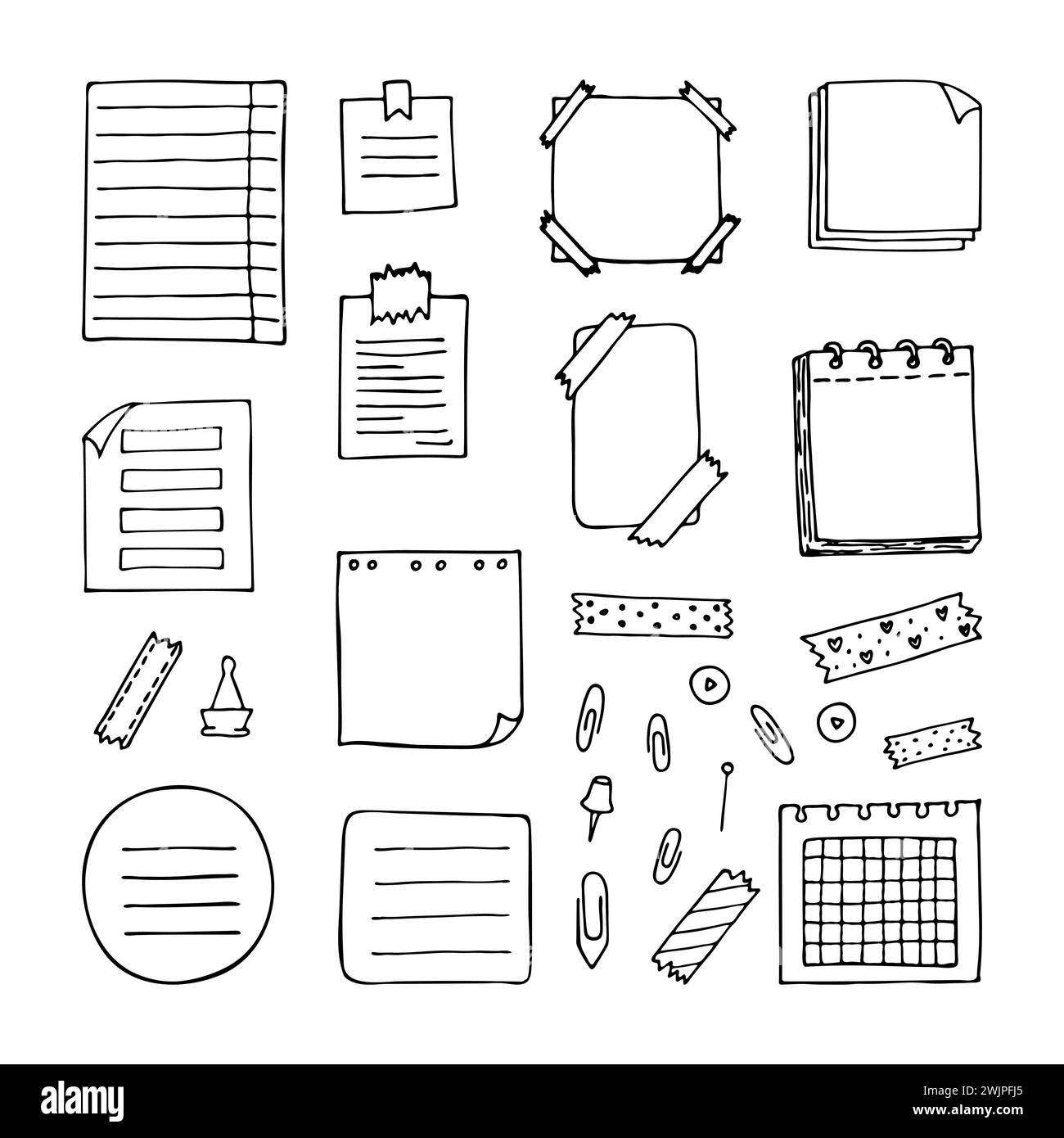 Hand drawn sheets of paper, documents, notebook. Stationery. Blank ...