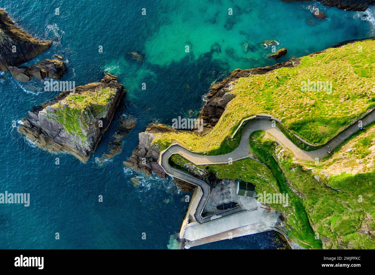Dunquin or Dun Chaoin pier, Ireland's Sheep Highway. Aerial view of ...