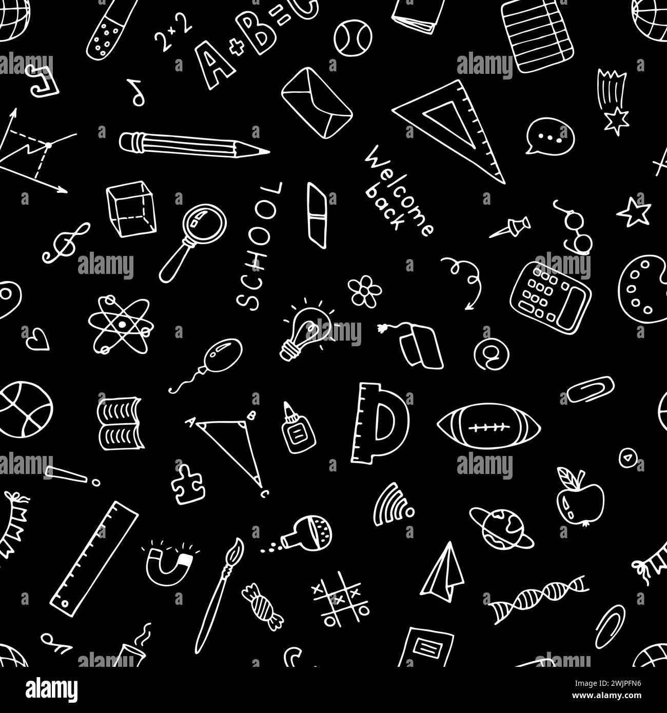 Back to school seamless pattern with hand drawn educational school ...