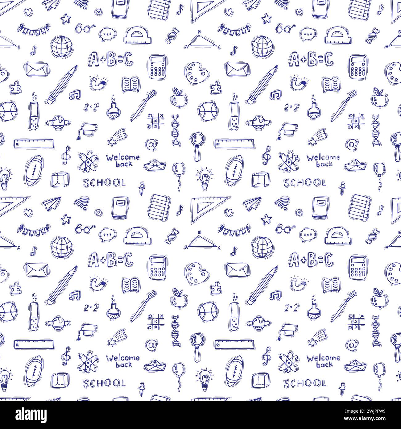 Seamless pattern with hand drawn educational school elements. Back to ...