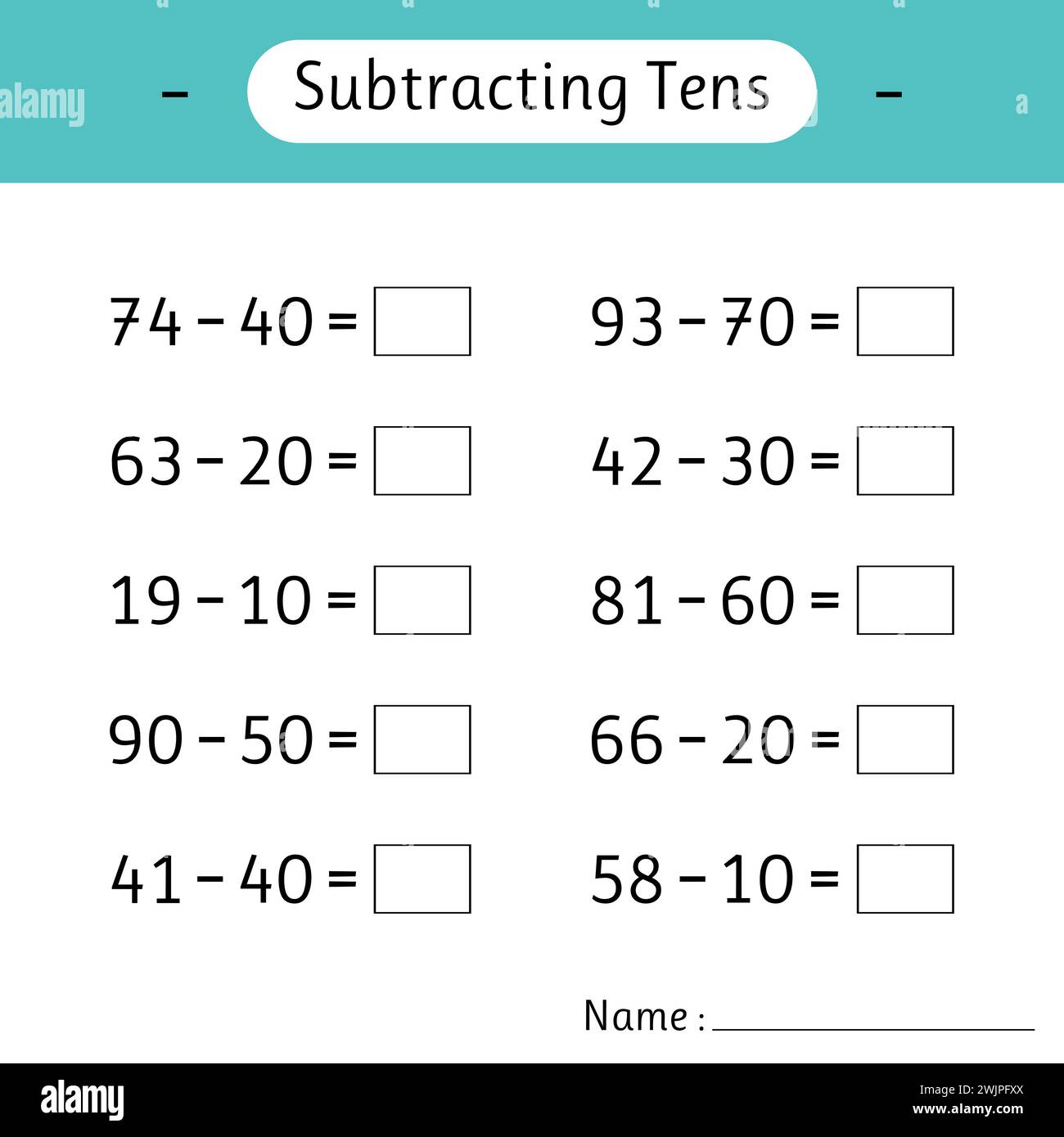 Subtracting Tens. Math worksheets for kids. Mathematics. Development of ...