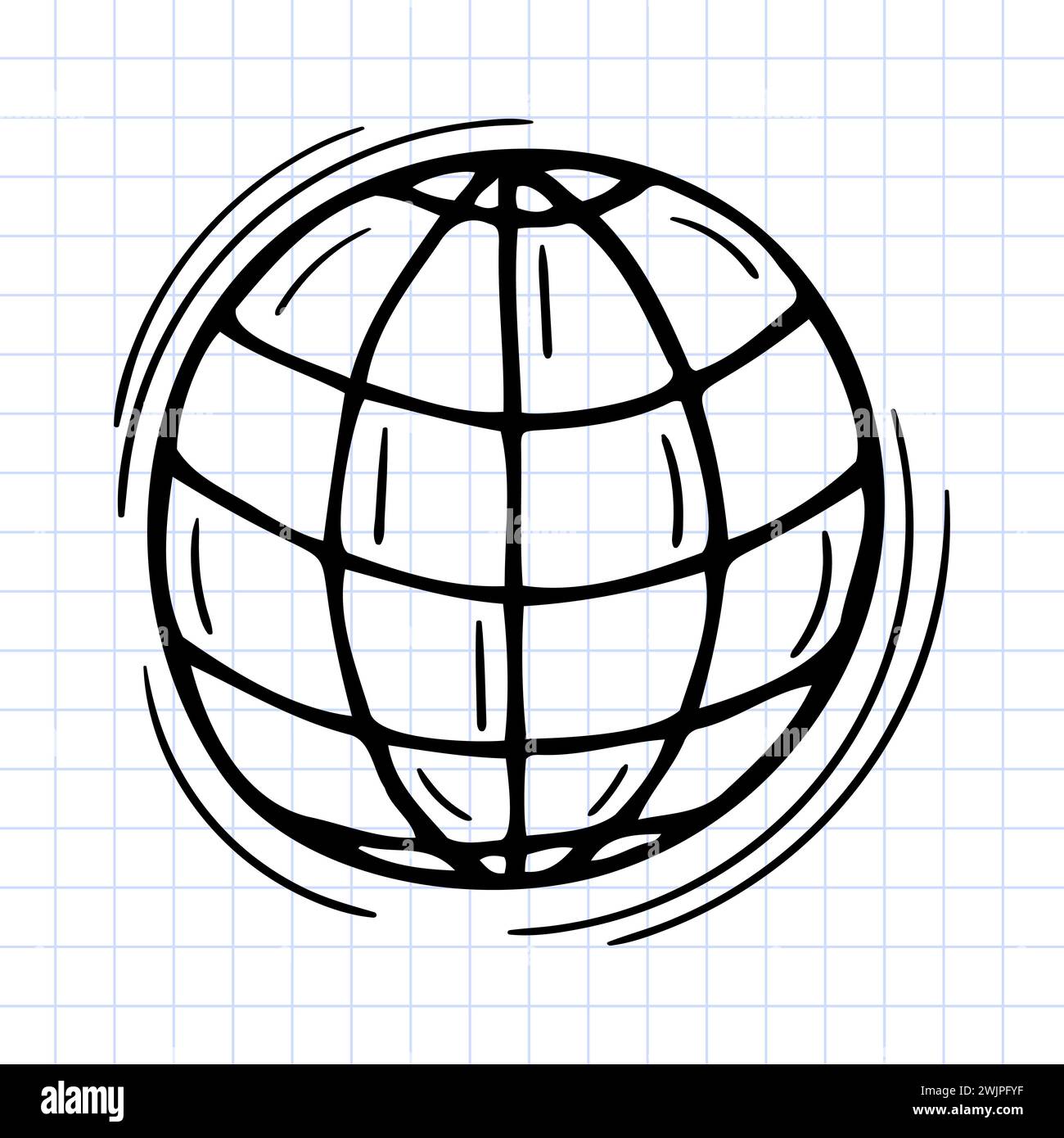 Hand Drawn Globe Earth Model Icon On Checkered Background Office Supplies Doodle Vector