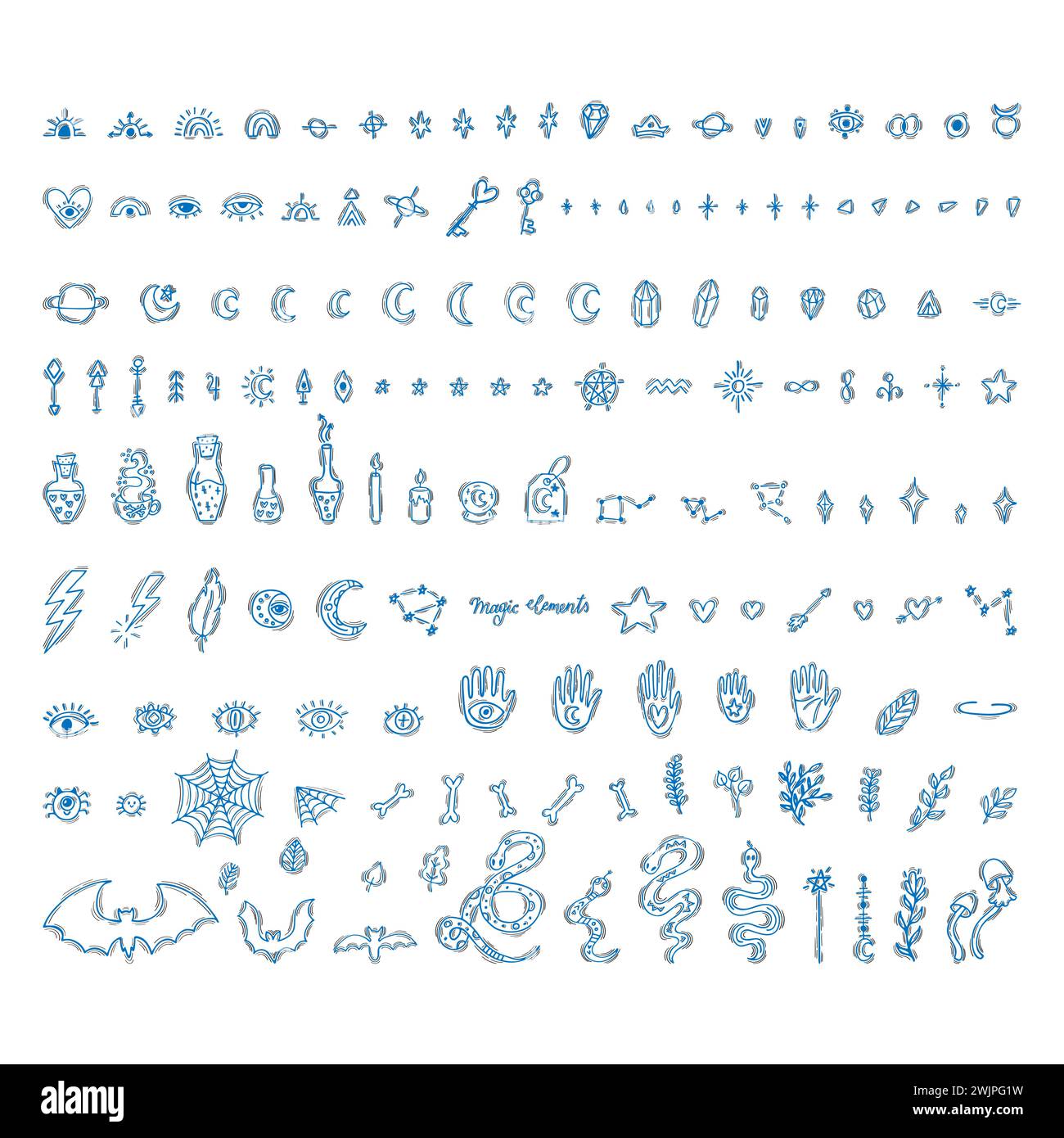 Mystical hand drawn elements. Magic, witchcraft, esoteric icons set. Doodle style. Halloween ...