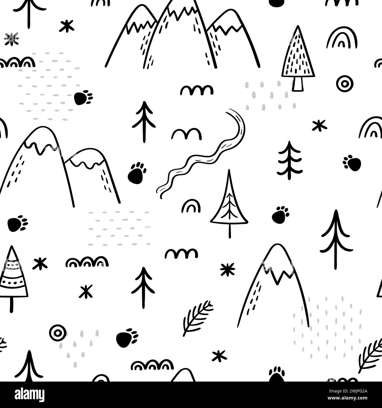 Seamless pattern with forest design. Hand drawn background ...