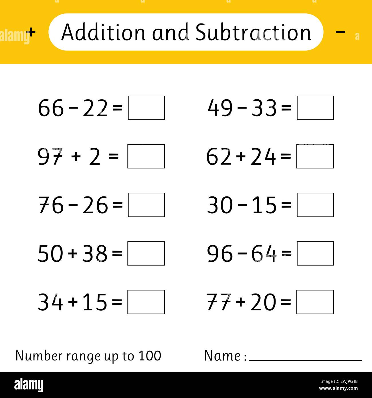 Addition and Subtraction. Number range up to 100. Math worksheet for ...