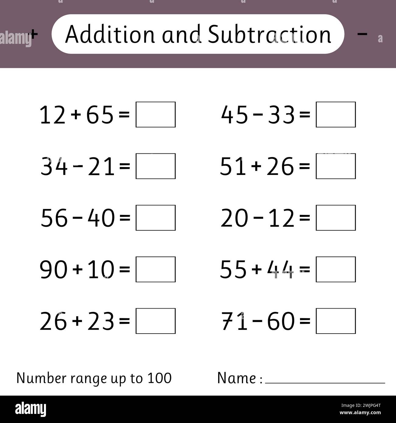 Addition and Subtraction. Number range up to 100. Mathematics. Math ...